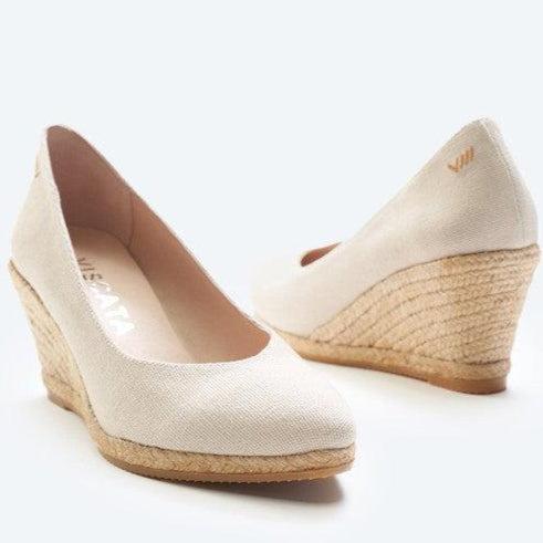 Roses V Cut Canvas Women's Wedges | Natural Jute – Viscata