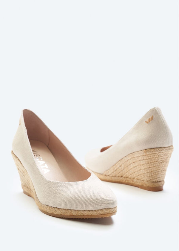 Roses V Cut Canvas Women's Wedges | Natural Jute – Viscata