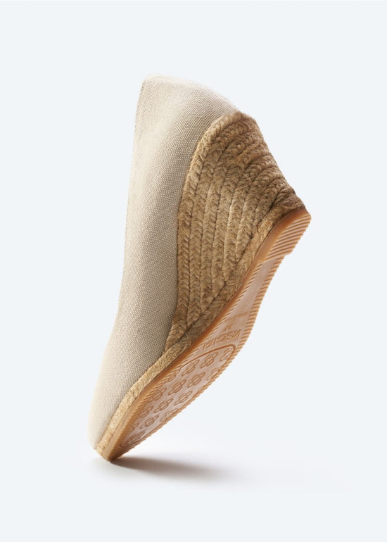 Roses V Cut Canvas Women's Wedges | Natural Jute – Viscata